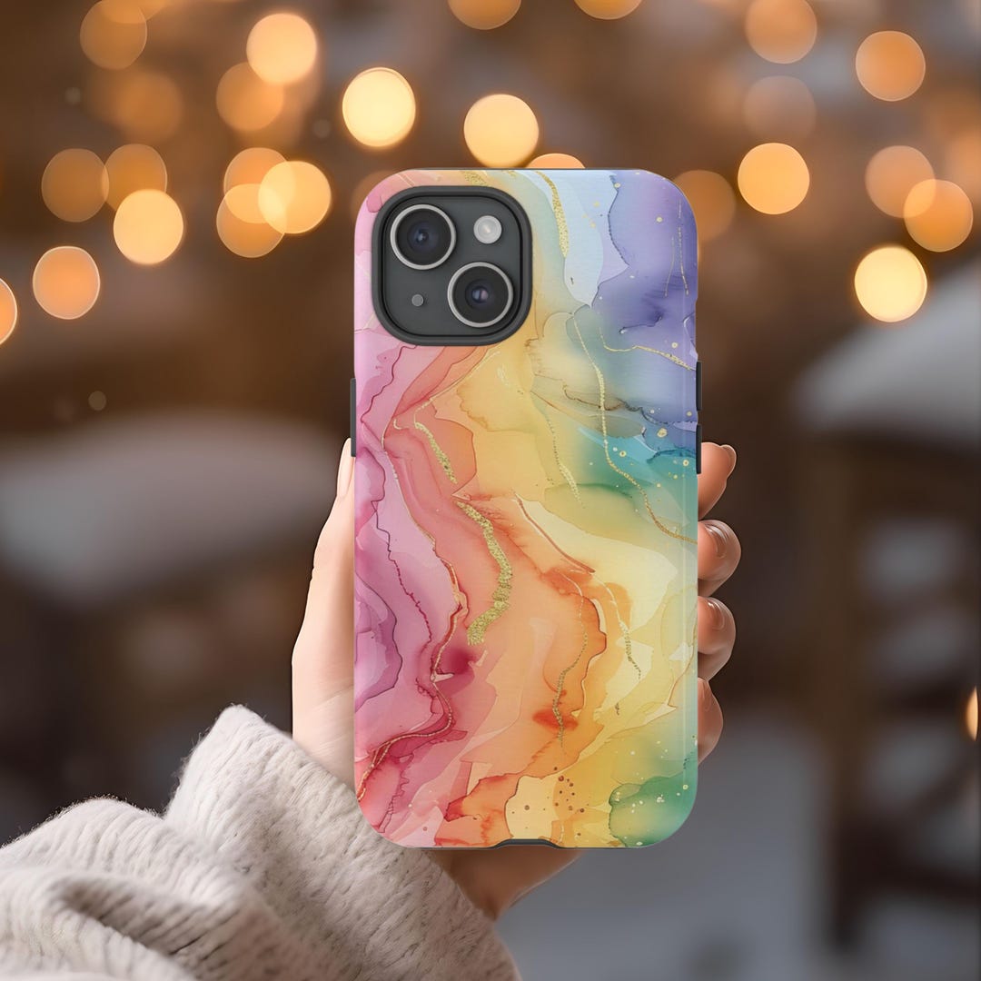Tough Phone Case Gift - Vibrant Rainbow Wave Case - iPhone 16 15 14 13 ...