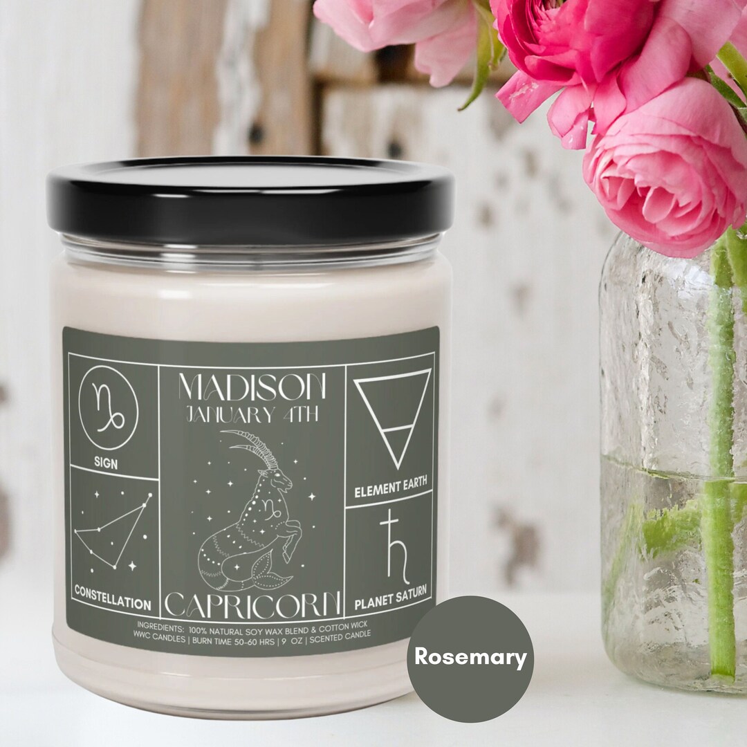Custom Candle Label Capricorn Zodiac Gift January Birthday Gift ...