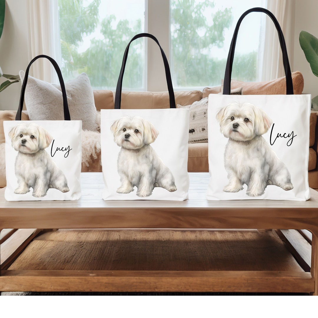 Custom Maltese Dog Tote, Personalized Dog Mama Gift, Animal Lover ...
