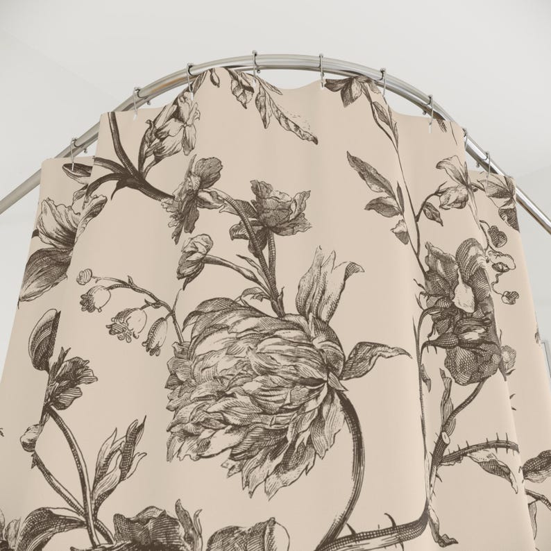Floral Shower Curtain - French Toile Cocoa Taupe Botanical Decor for ...