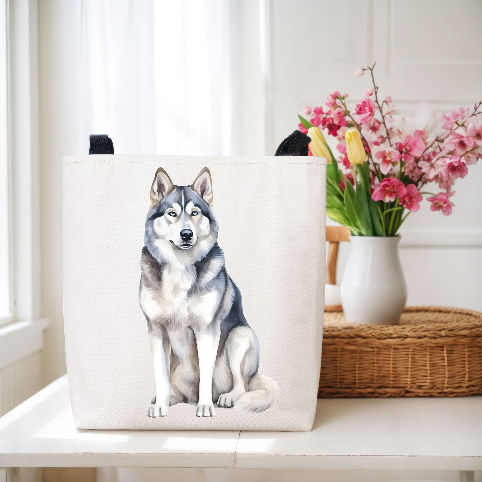 Custom Husky Dog Tote, Personalized Dog Mama Gift, Animal Lover Present ...