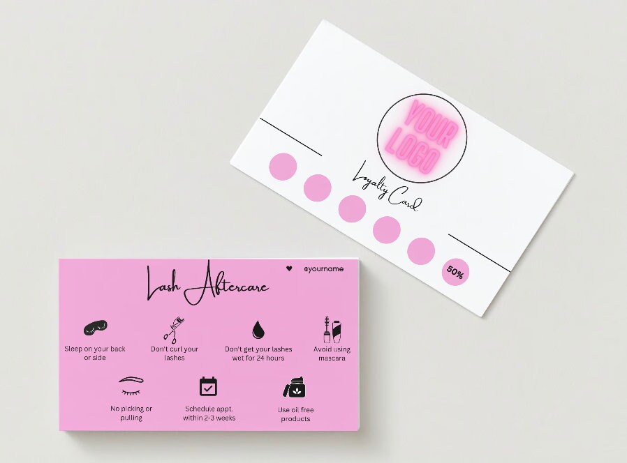Editable Lash Aftercare Card Template, Client Loyalty Card, Printable ...