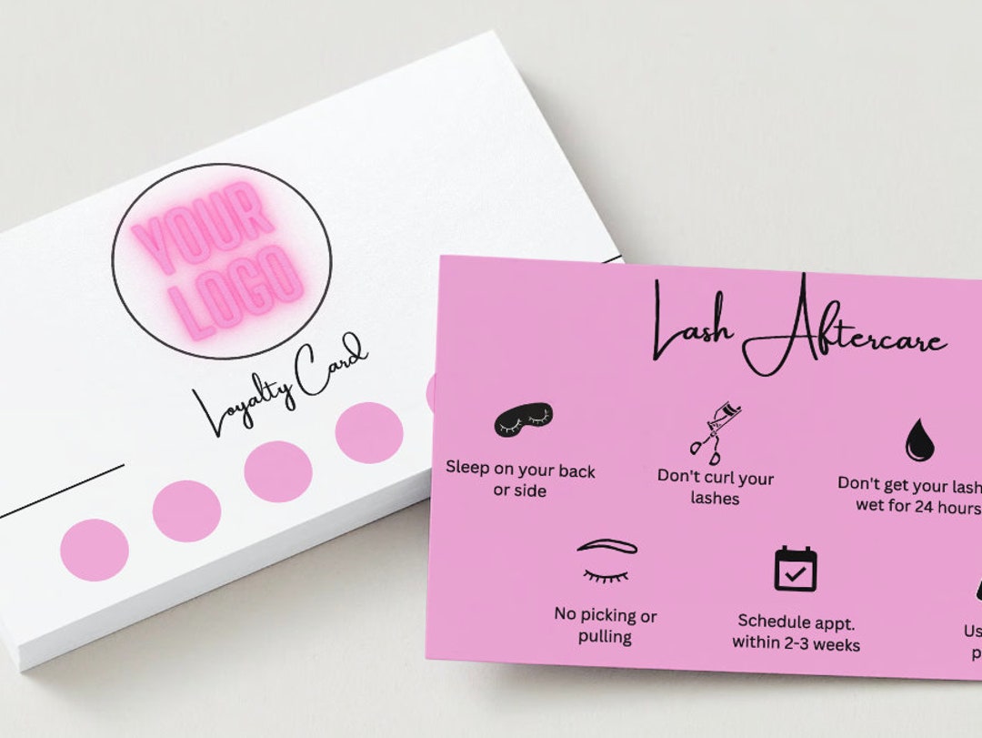 Editable Lash Aftercare Card Template, Client Loyalty Card, Printable ...