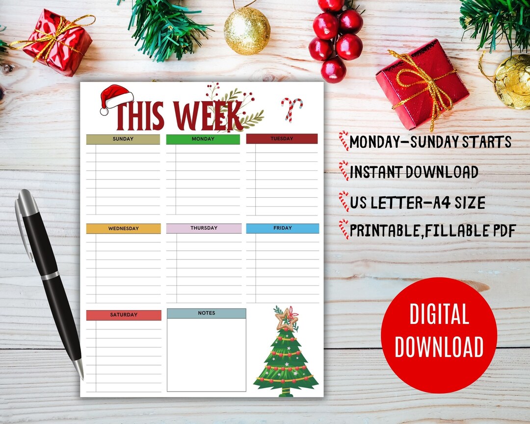 Weekly Planner Printable Christmas Theme/printable December Weekly ...