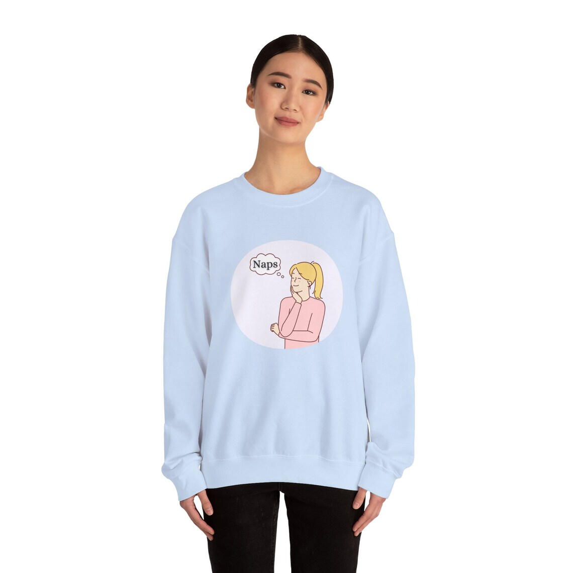 Dreaming About Naps, Funny Sleepy Girl Crewneck Sweatshirt, Nap Lover ...