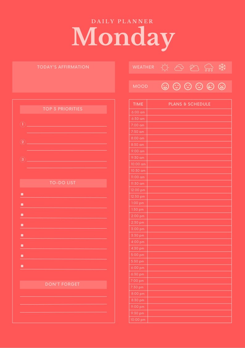 Weekly and Daily Planner- Printable and Easy to Use - Etsy
