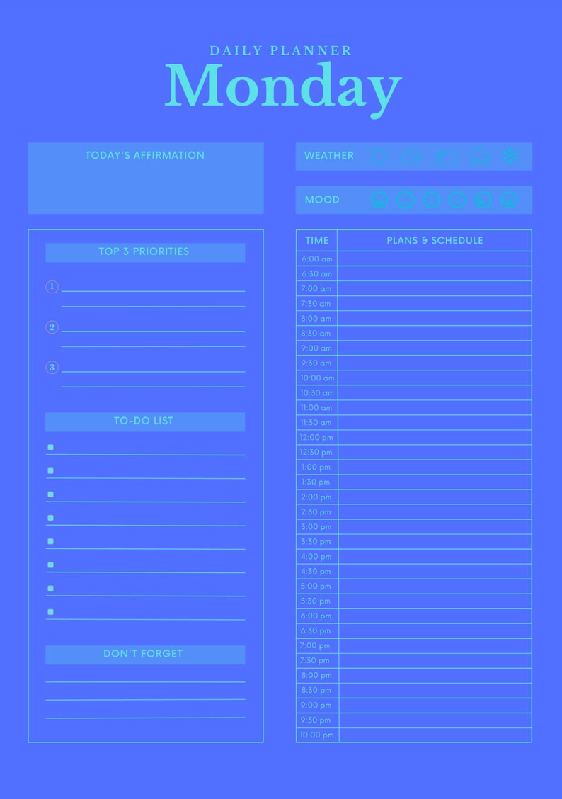 Weekly and Daily Planner- Printable and Easy to Use - Etsy