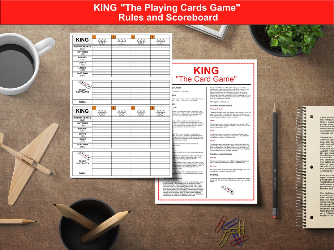 King "the Playing Cards Game" , Rules and Scoreboard - Etsy