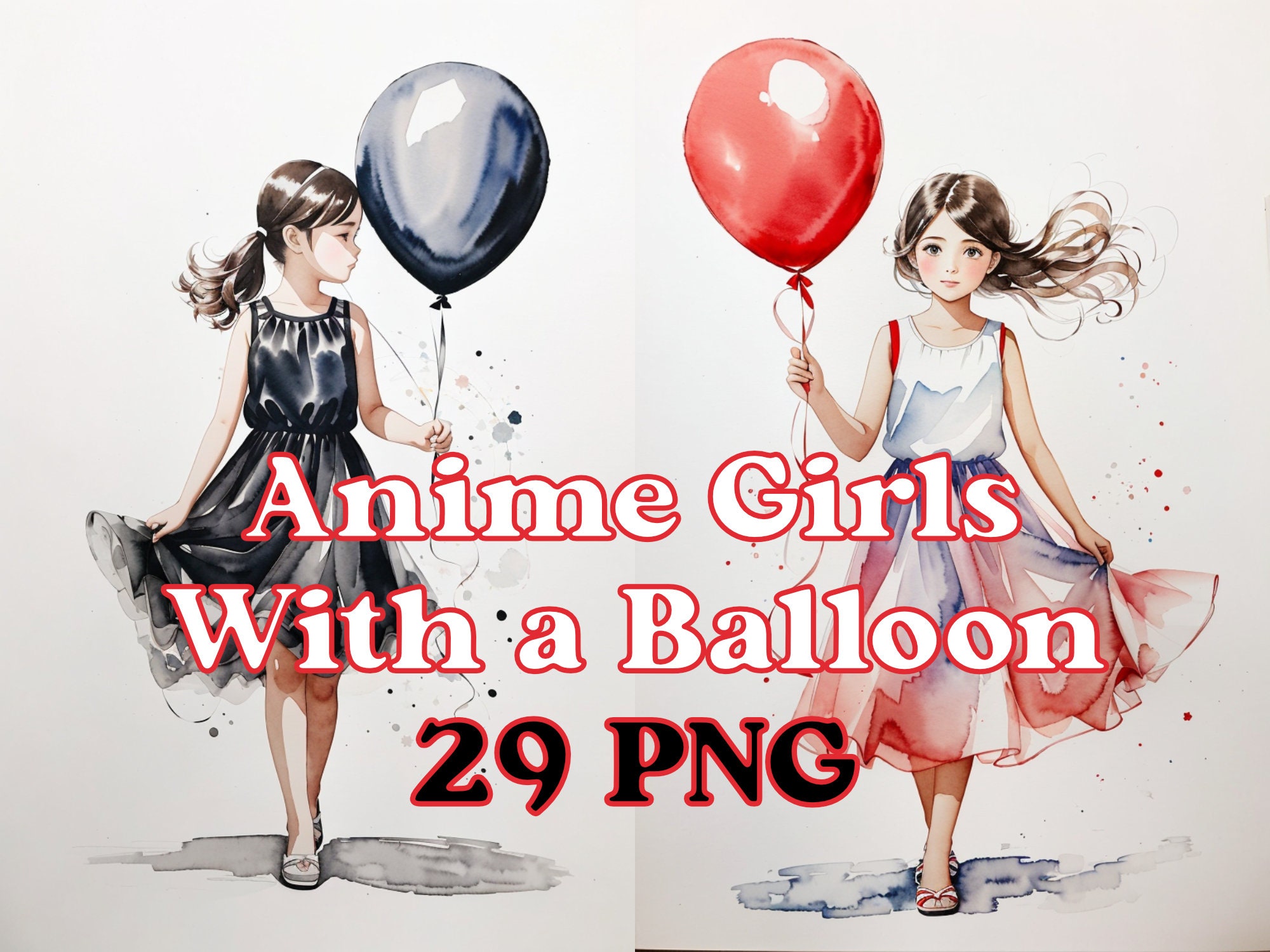 Anime Girls With Balloon, 29 PNG, Commercial Use Available - Etsy