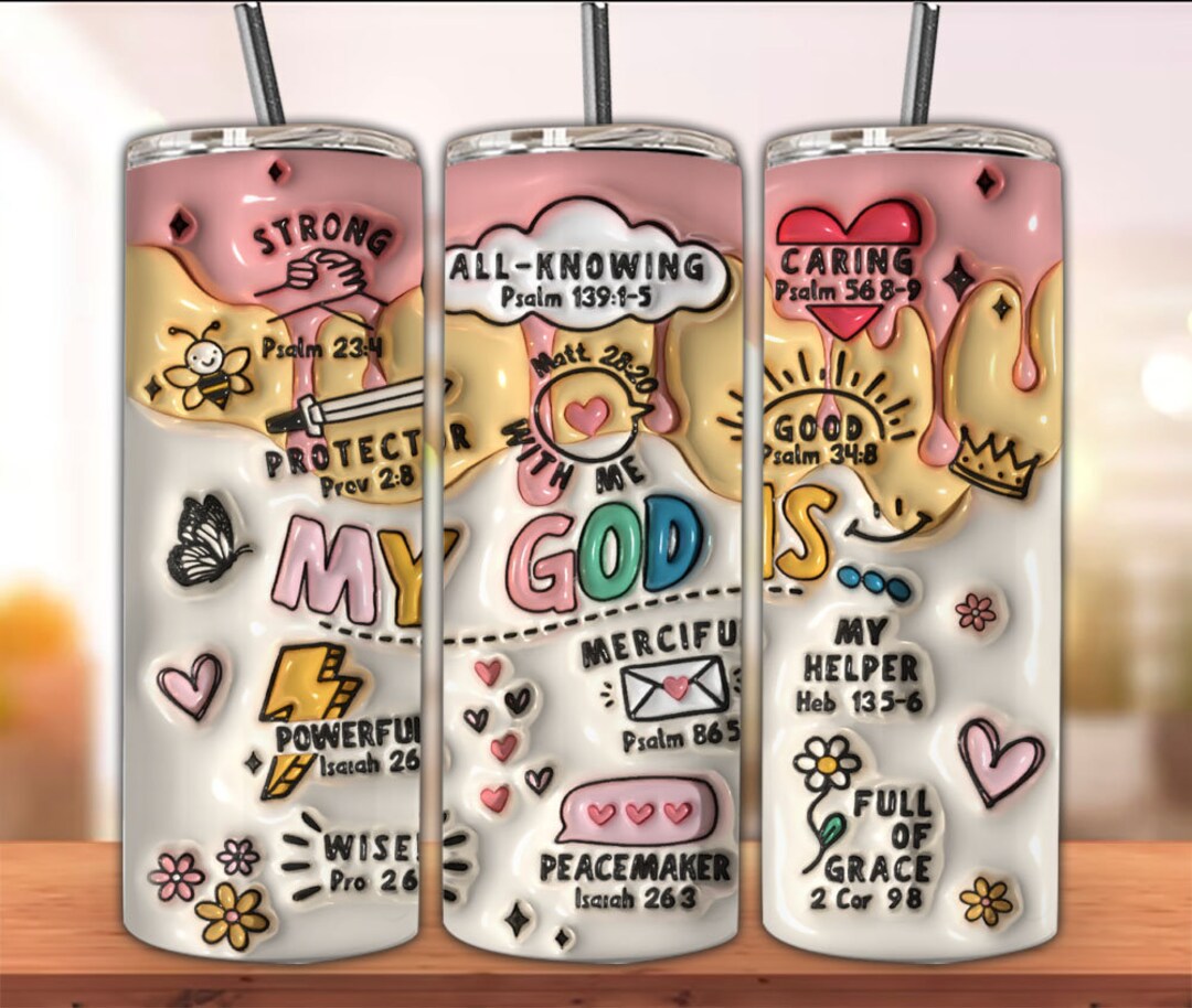 3D My God is Inflated Tumbler Wrap, Retro Christian Puffy Tumbler ...