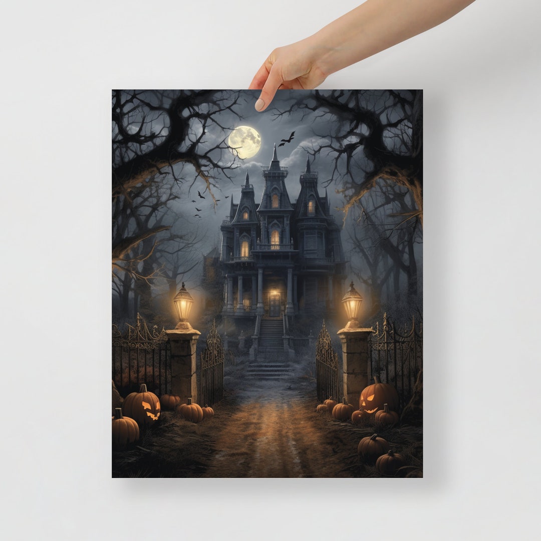 Victorian Gothic Halloween - Vintage Manor Poster - Etsy