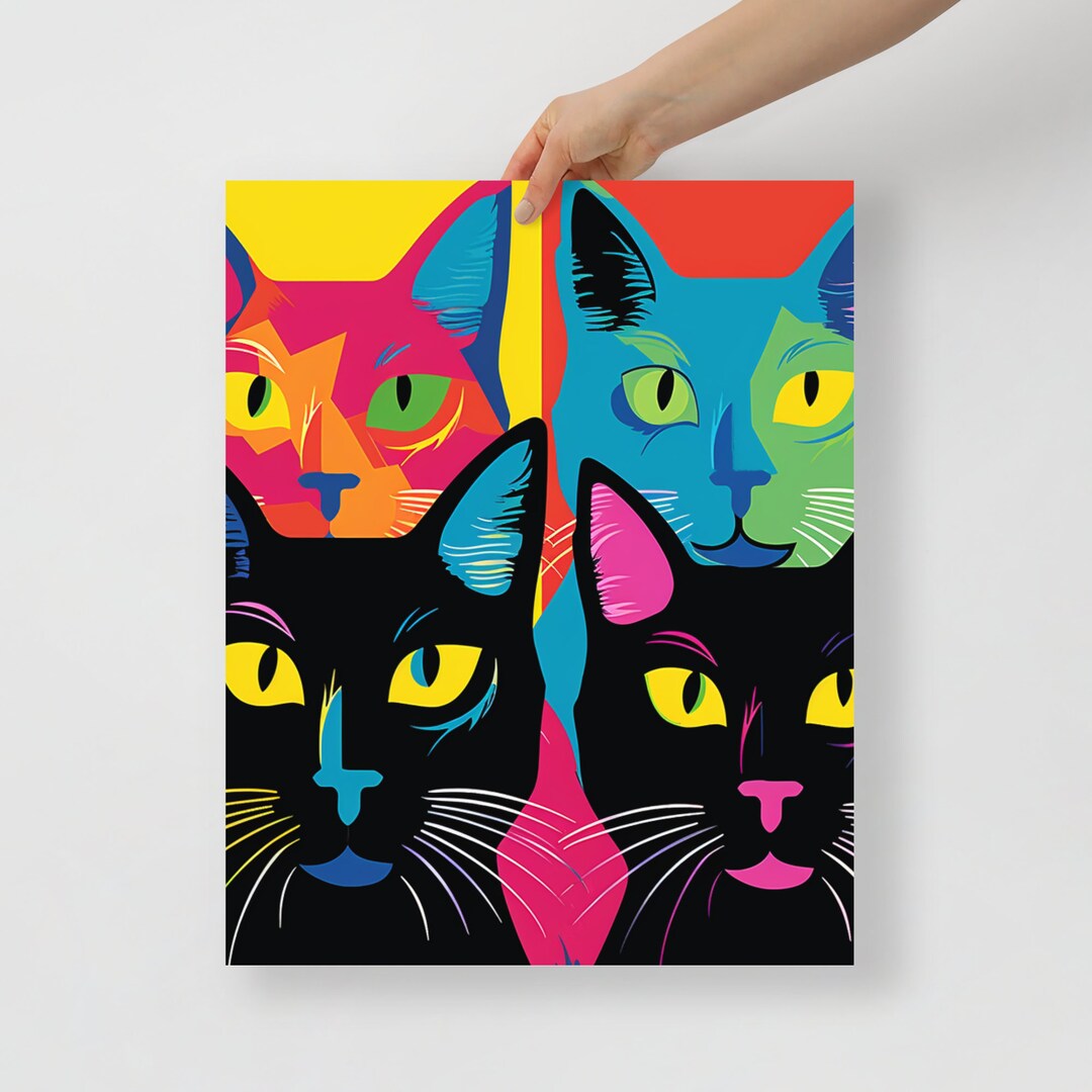 Vibrant Feline Fancy - Pop Art Black Cats Poster - Etsy