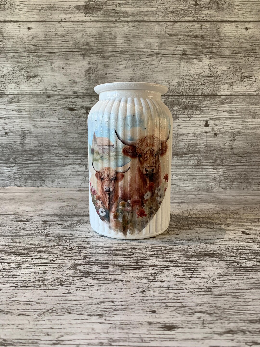 Highland Cow Vase Decoupaged Glass Vase Highland Cow Gift - Etsy UK