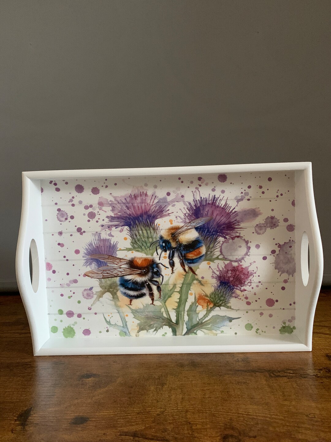 Sofa Tray Spring Loaded Legs Decoupaged Bee/thistle Design - Etsy