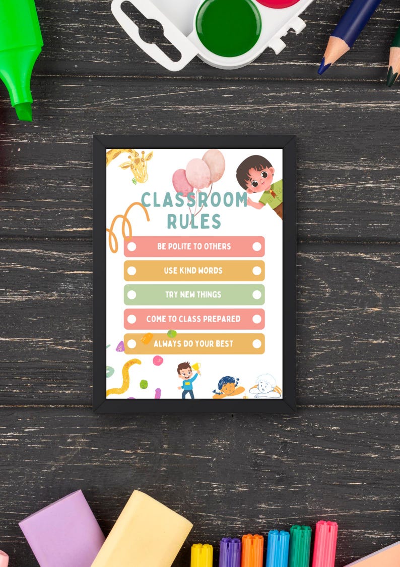Printable Classroom Rules Sign | Kids Behavior Poster | Preschool Wall ...