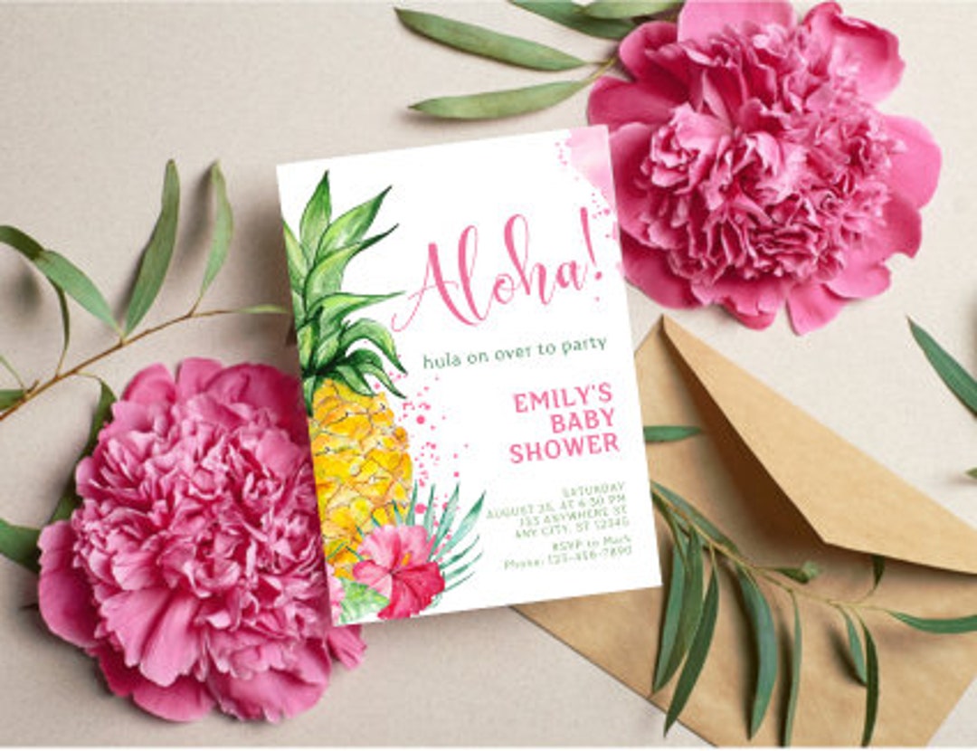 Girl Aloha Baby Shower Invitation, Printable Invite, Tropical Luau ...