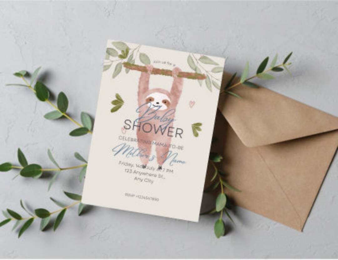 Sloth Baby Shower Invitation Gender Neutral Invite Downloadable ...