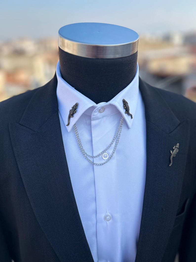 Crocodile Collar Chain, Crocodile Brooch, Shirt Collar Clip ,men's ...