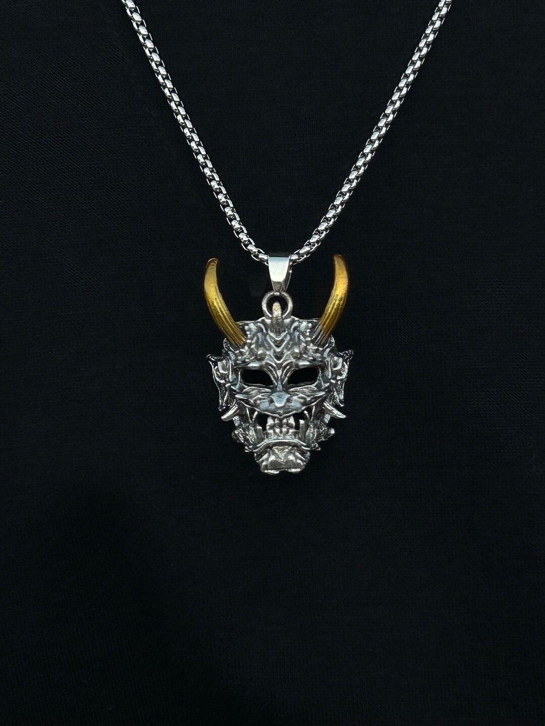 Silver Oni Mask Necklace – Samurai Demon, Gothic Streetwear Amulet - Etsy