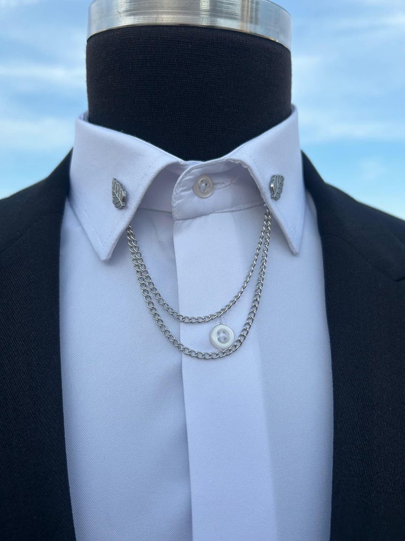 Silver Leaf Collar Chain Lapel Pin: Vintage Style Suit Accessory - Etsy