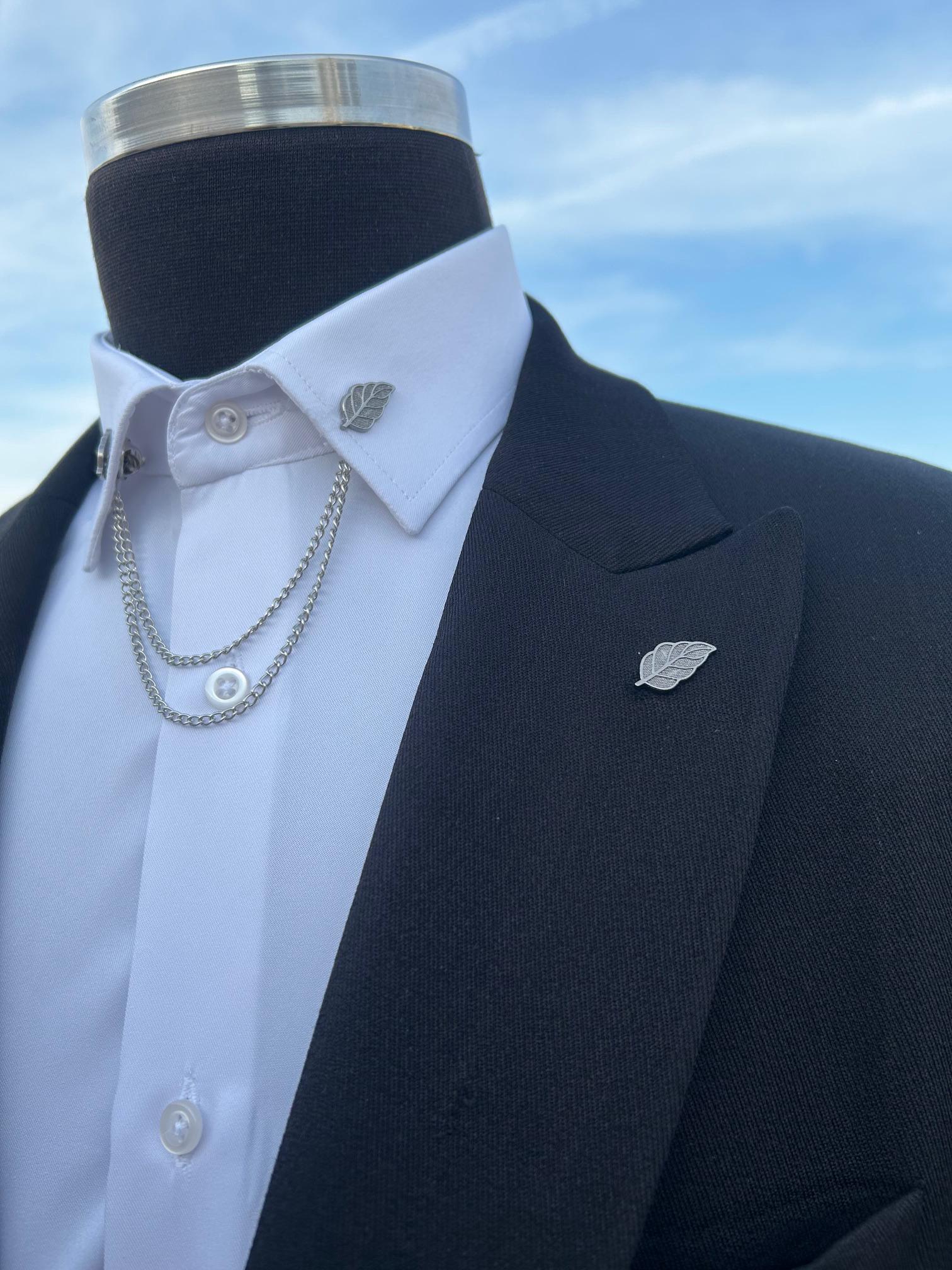 Silver Leaf Collar Chain Lapel Pin: Vintage Style Suit Accessory - Etsy