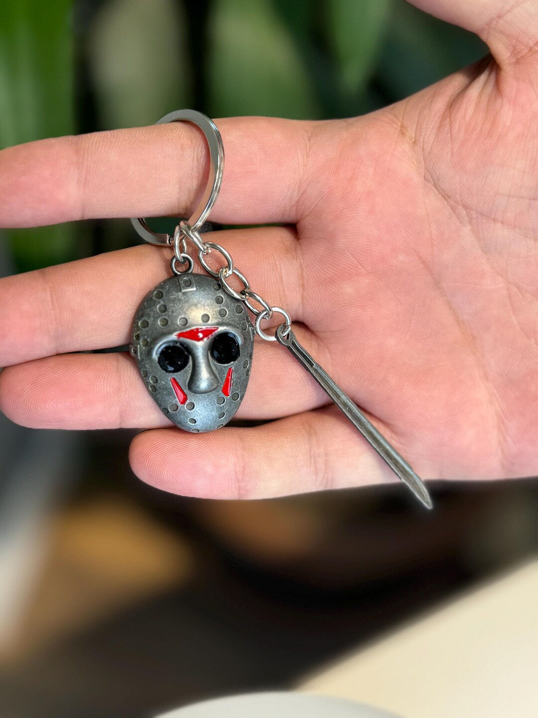 Jason Mask Keychain With Machete Charm, Horror Movie Inspired Metal ...