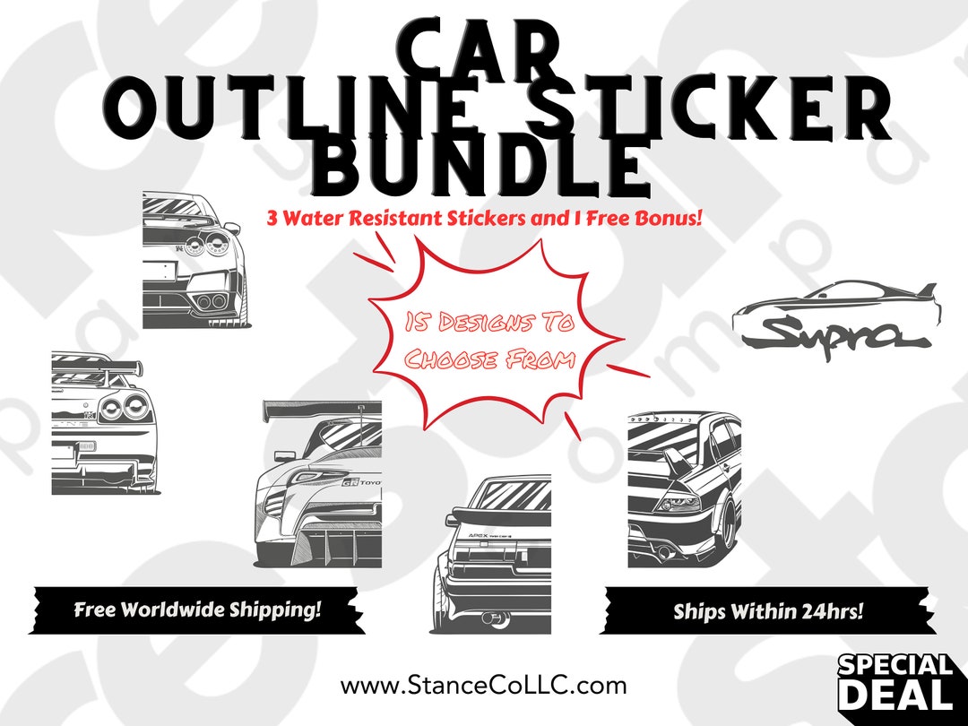 JDM Cars Stickers Custom 3 Sticker Pack Outlined Drawing Water ...