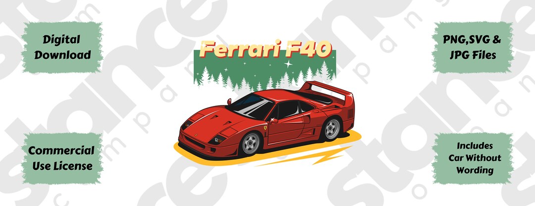 Ferrari F40 PNG SVG JPG, Digital Download Art for Stickers, T-shirts ...