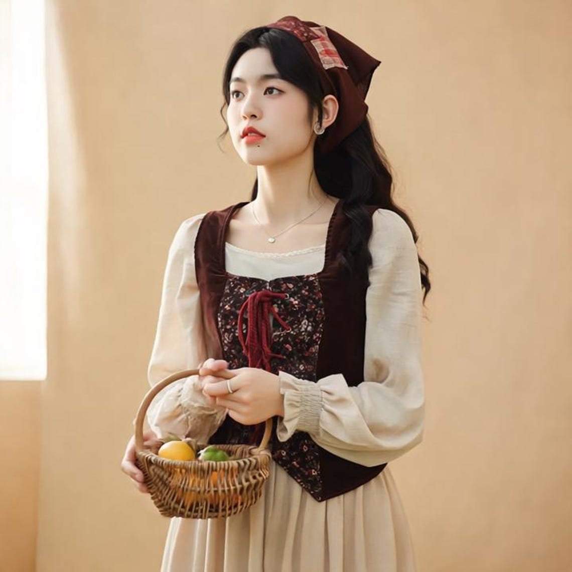 Special Design Vintage Cottagecore Lace-up Dress, French Prairie A-line ...
