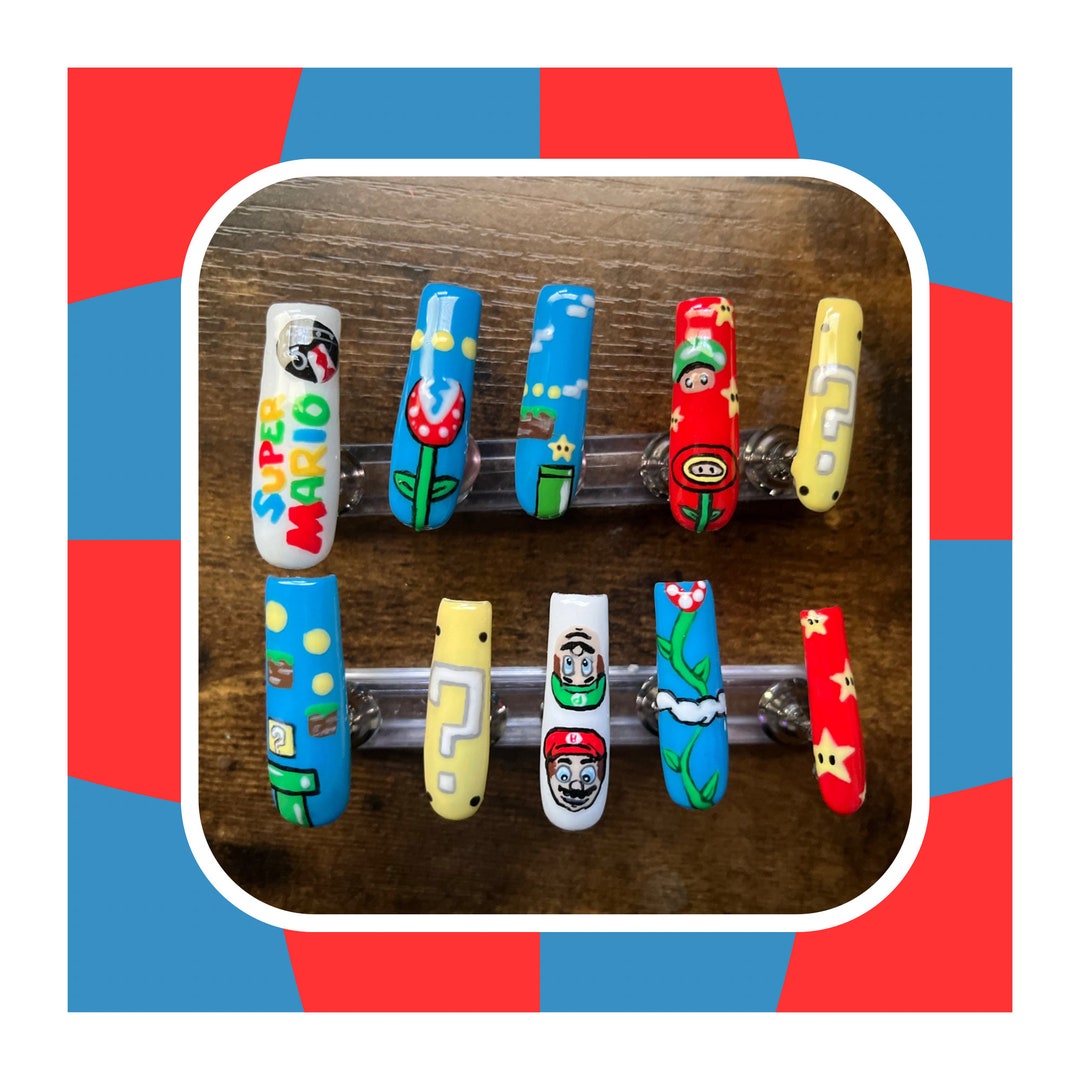 Super Mario Bros. Multicolored | Hand Painted Press on Nails | Nintendo ...