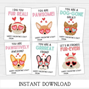 Printable Dog Valentine's Day Cards, Puppy Valentine’s Day Cards, Kids ...