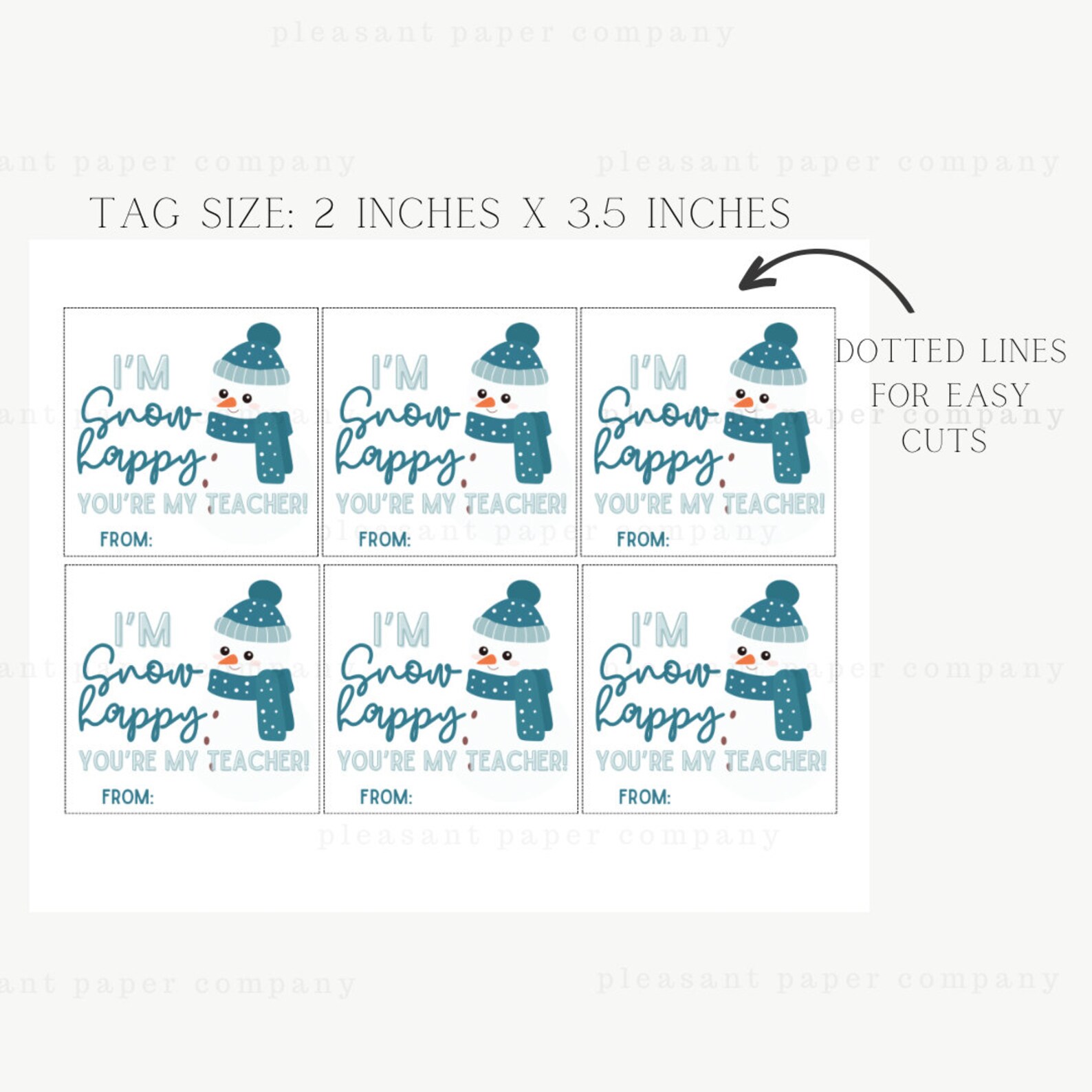 Printable Christmas Teacher Gift, I'm Snow Happy You're My Teacher Gift ...