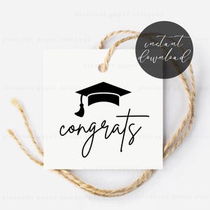 Personalized Congrats Grad Gift Tag: Minimalist Graduation Cap (digital ...