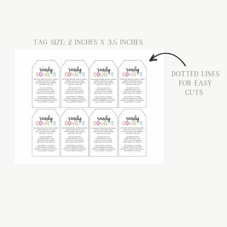 Back to School Ready Confetti Printable Tag, First Day of School, Night ...