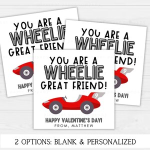 Printable Race Car Valentines Day Card, You Are A Wheelie Great Friend ...