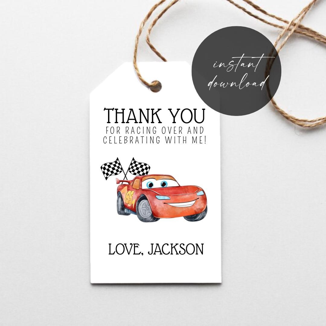 Editable Cars Birthday Party Thank You Tags, Cars Lightning Mcqueen ...
