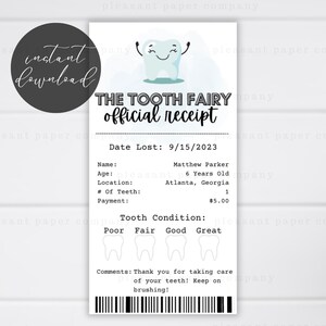 Editable Tooth Fairy Receipt Printable Tooth Fairy Letter - Etsy