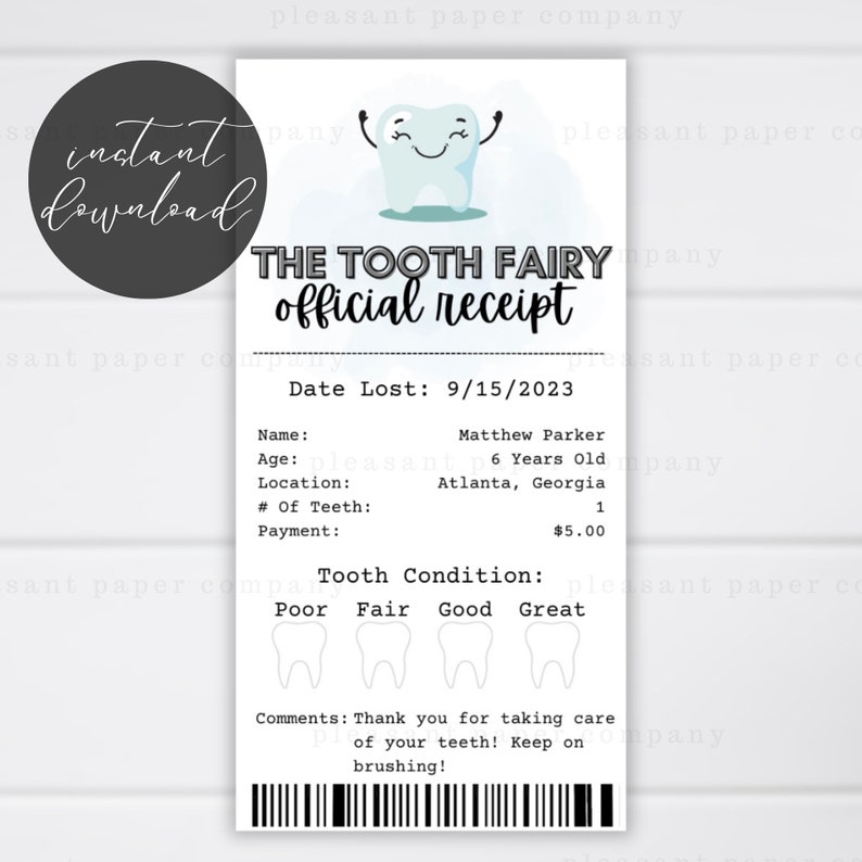 Editable Tooth Fairy Receipt Printable Tooth Fairy Letter - Etsy