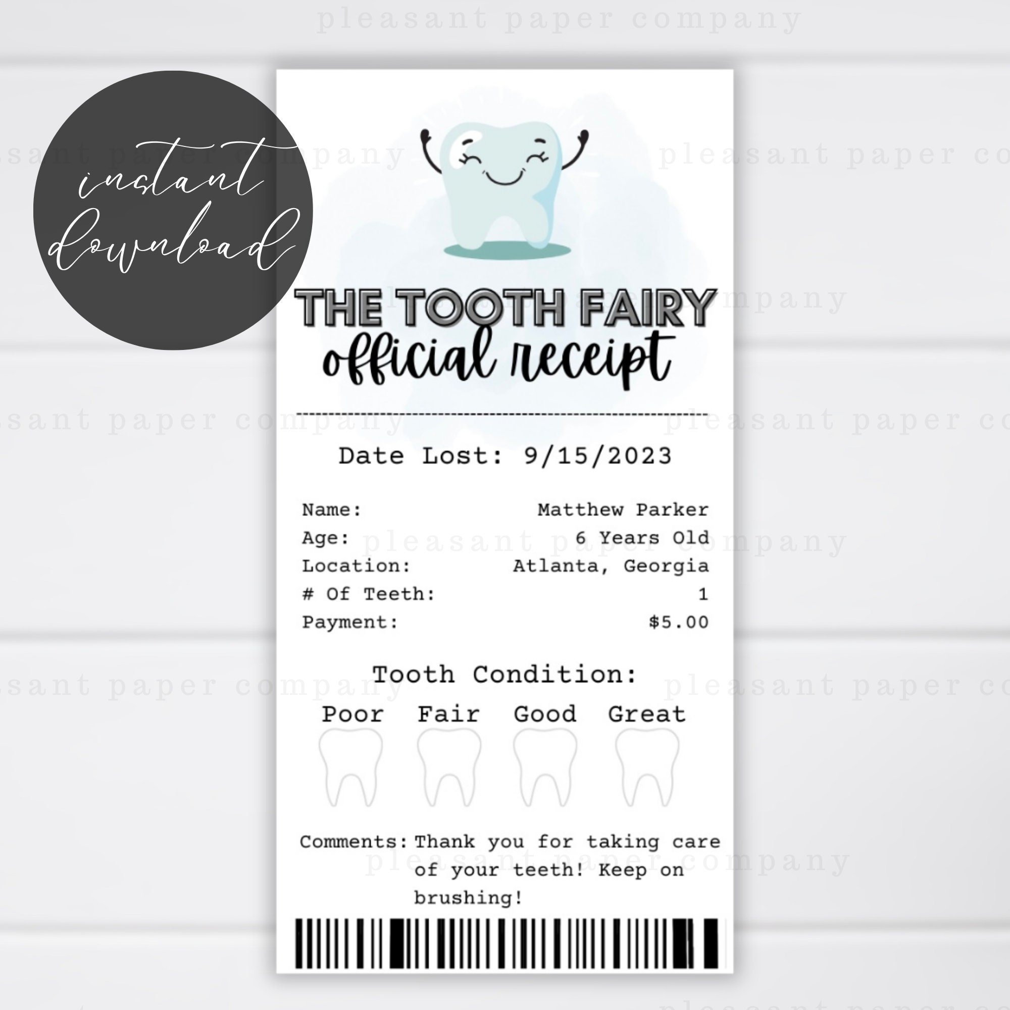 Editable Tooth Fairy Receipt Printable Tooth Fairy Letter - Etsy