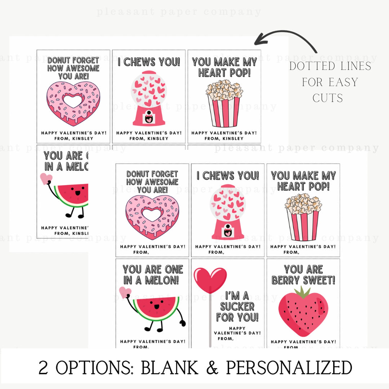 Printable Cute Food Valentine's Day Cards, Classroom Valentine's Day ...
