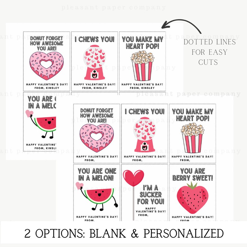 Printable Cute Food Valentine's Day Cards, Classroom Valentine's Day ...