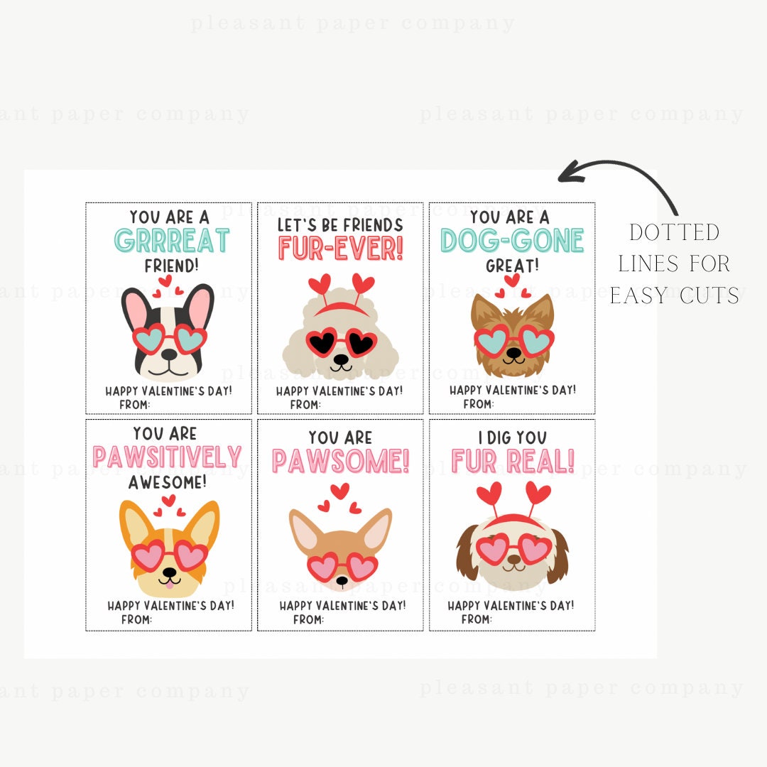 Printable Dog Valentine's Day Cards, Puppy Valentine’s Day Cards, Kids ...
