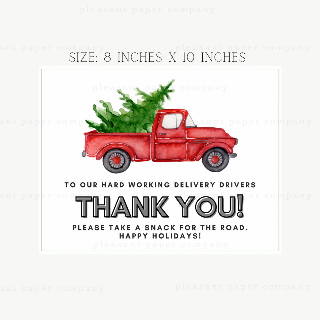 Printable Delivery Driver Thank You Sign, 8x10 Delivery Driver Snack ...