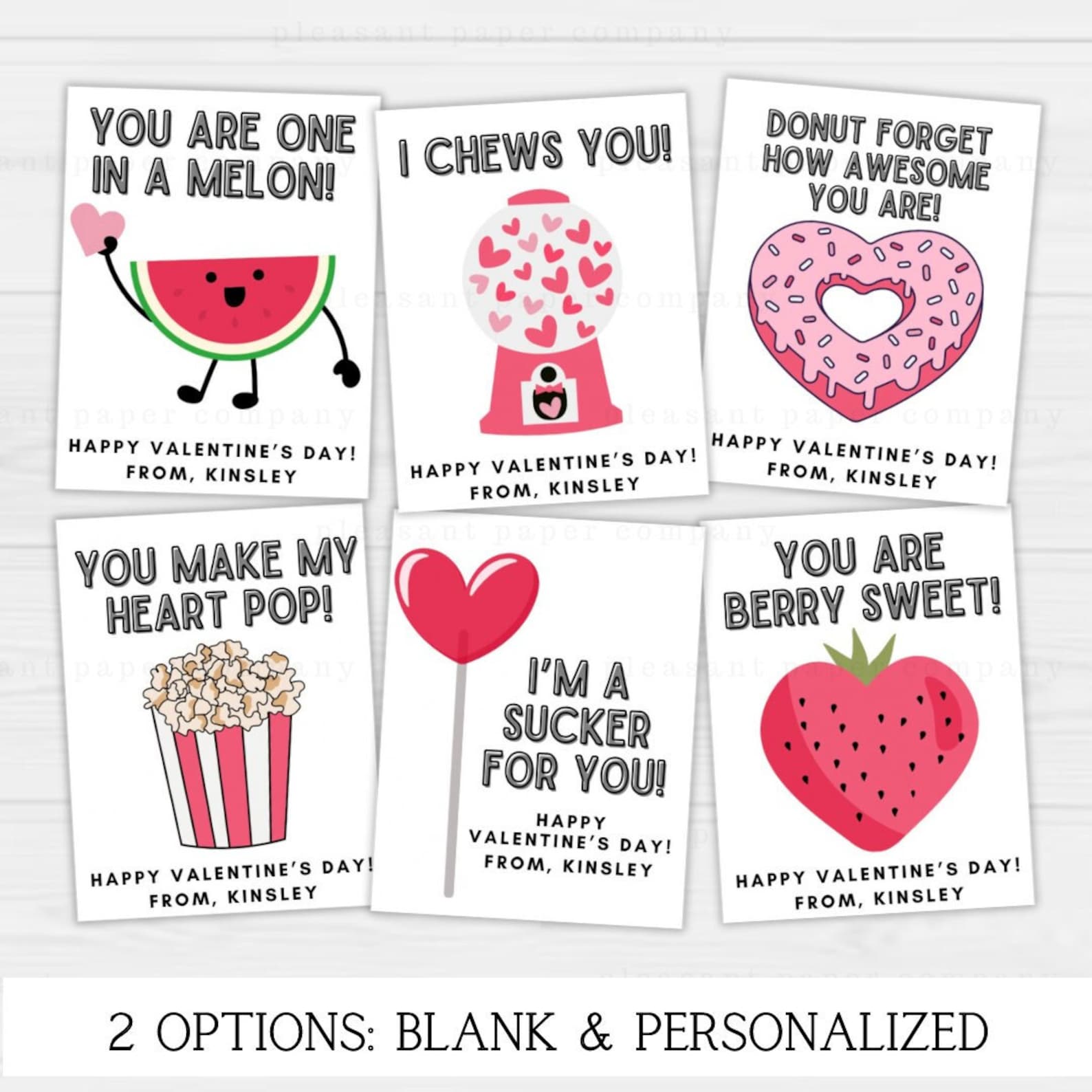 Printable Cute Food Valentine's Day Cards, Classroom Valentine's Day ...