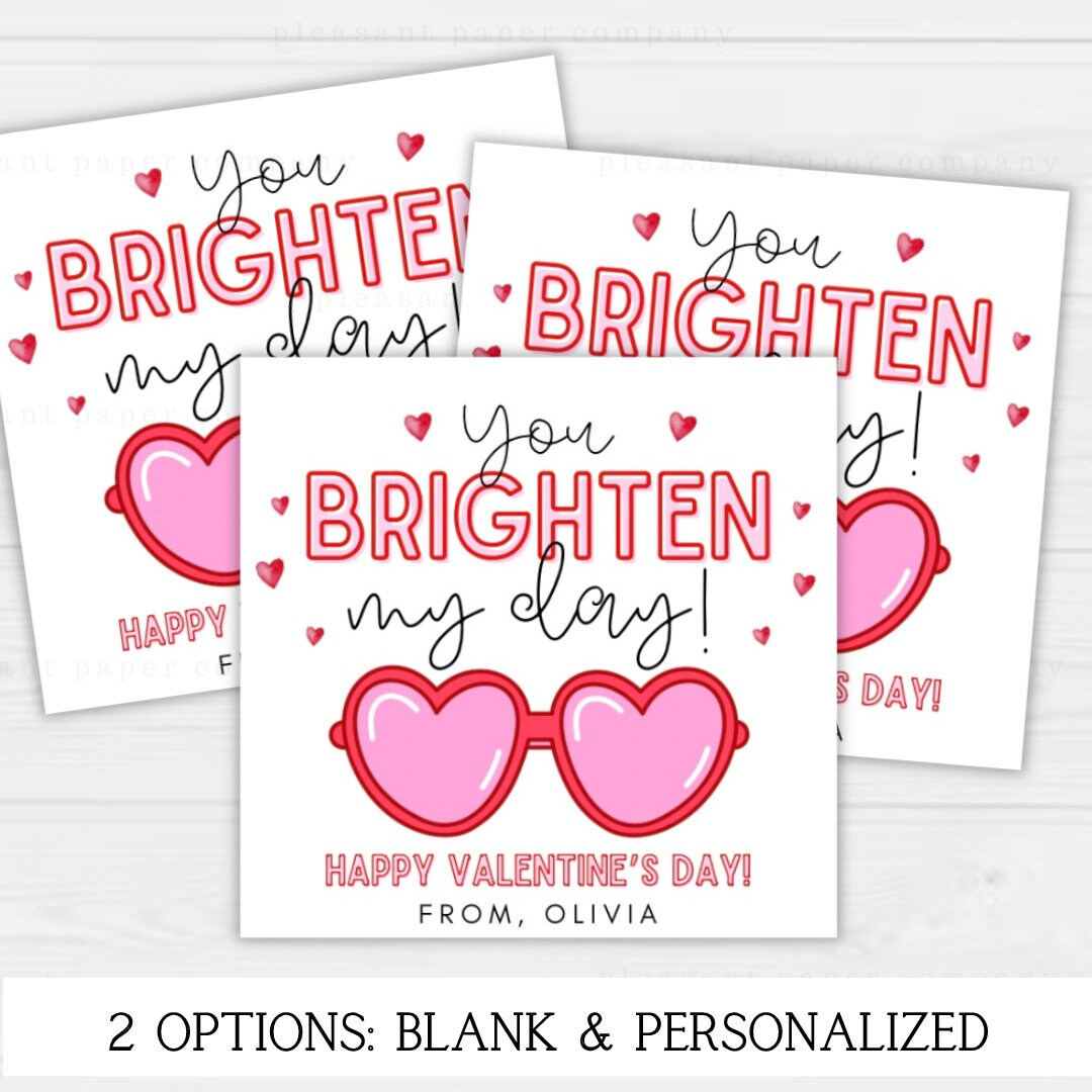 Printable Heart Sunglasses Valentine's Day Card, Personalized Heart ...