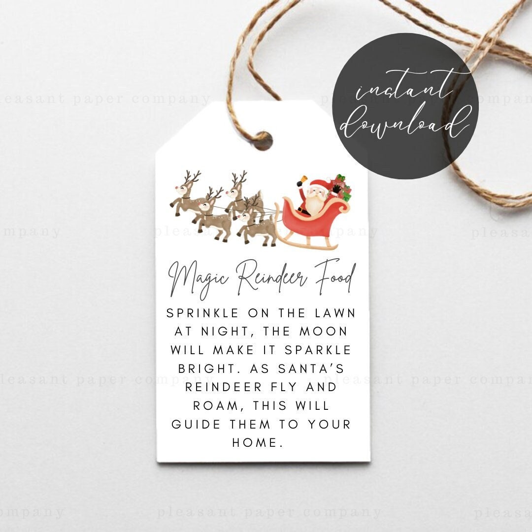 Printable Magic Reindeer Food Label Tag, Christmas Gift Tag, Reindeer ...