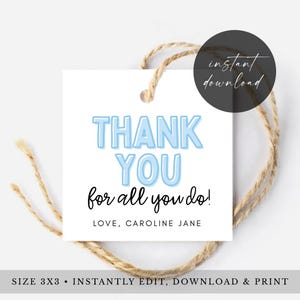 Editable Teacher Thank You Gift Tag Template: Printable Appreciation ...