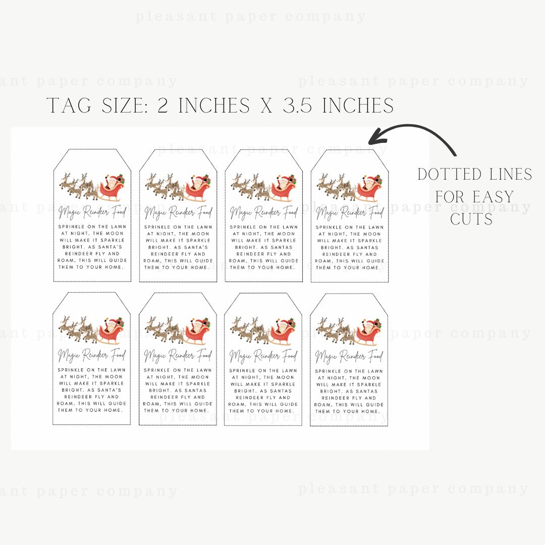 Printable Magic Reindeer Food Label Tag, Christmas Gift Tag, Reindeer ...