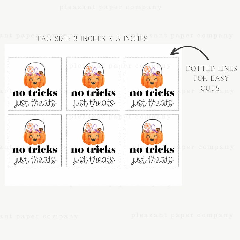 Halloween Gift Tag, Printable Halloween Tag, No Tricks Just Treats Tag ...