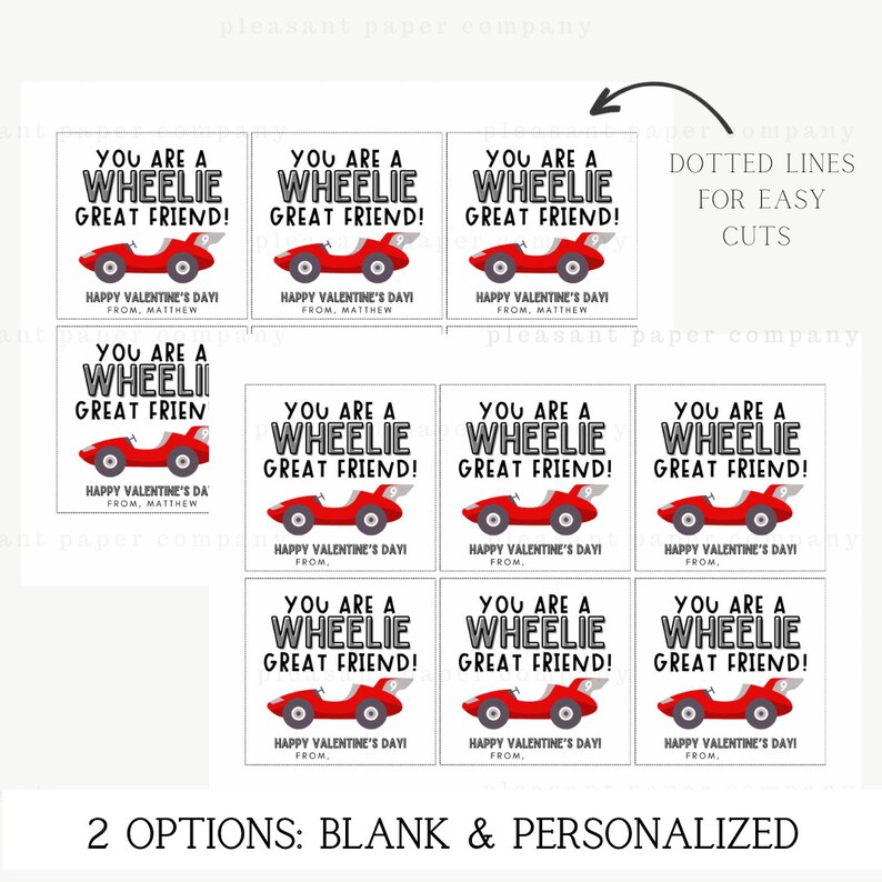 Printable Race Car Valentines Day Card, You Are A Wheelie Great Friend ...